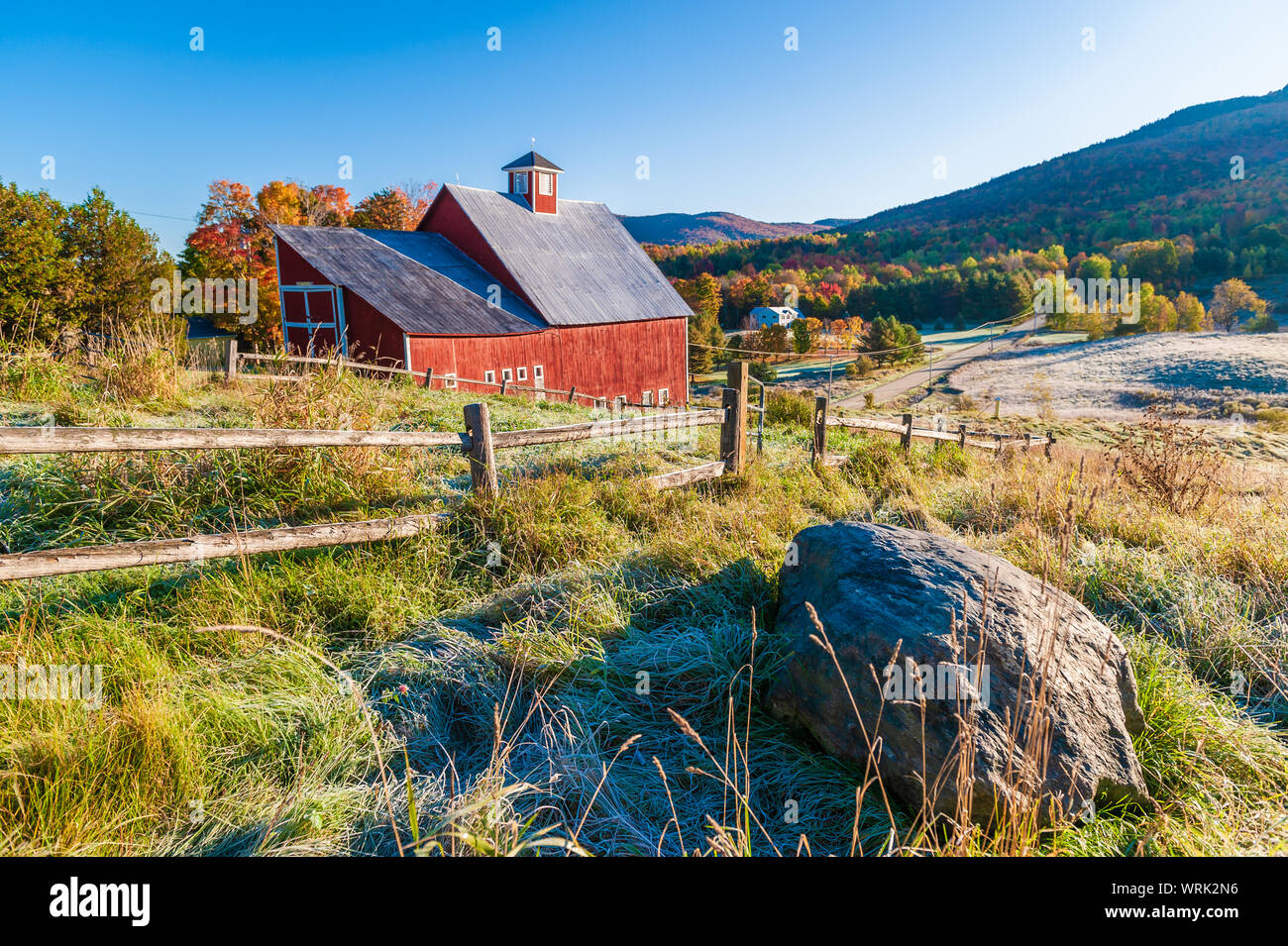 Red barn during a New England fall foliage, Stowe, Vermont, USA Stock ...