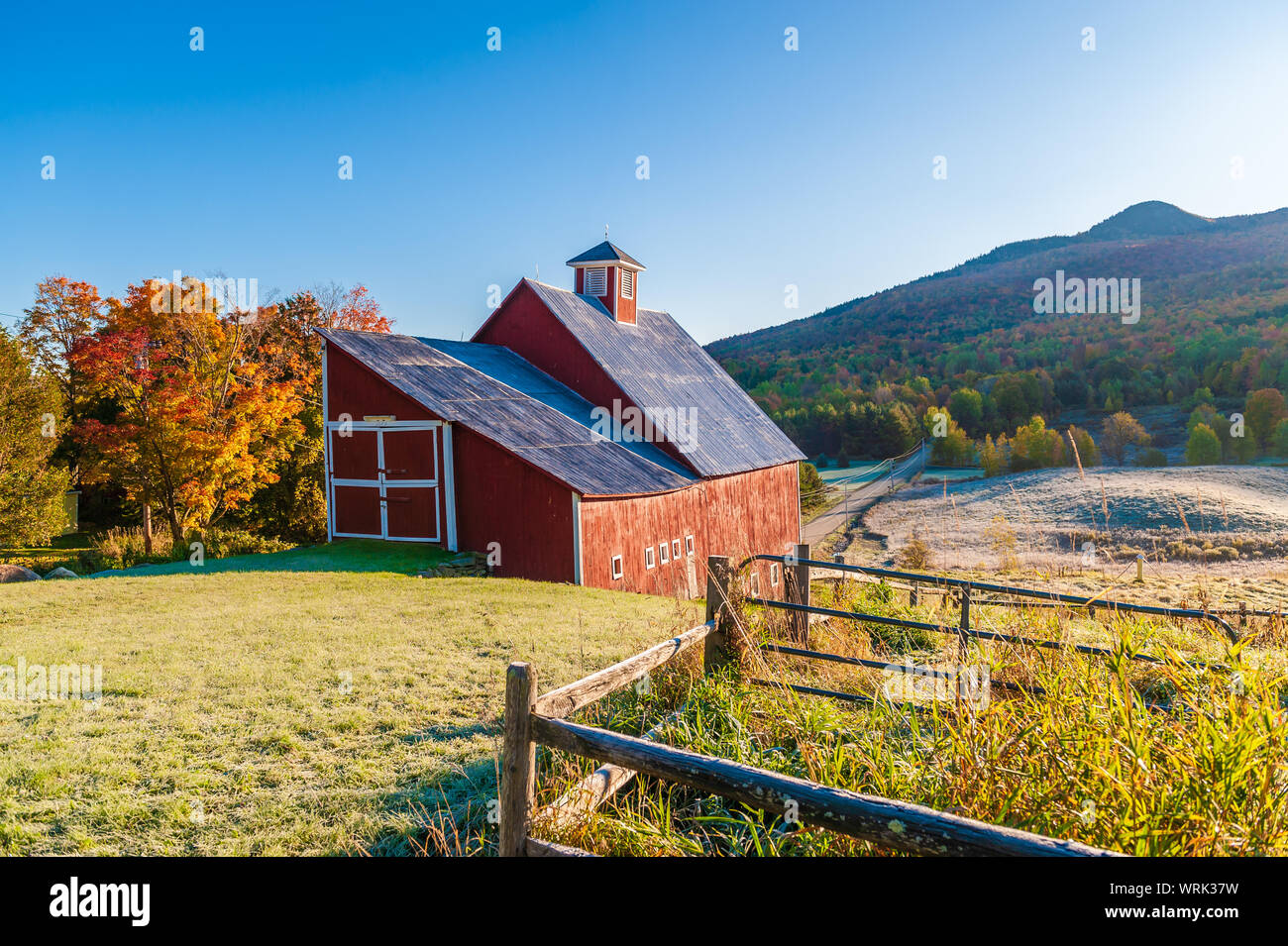 Red barn during a New England fall foliage, Stowe, Vermont, USA Stock ...