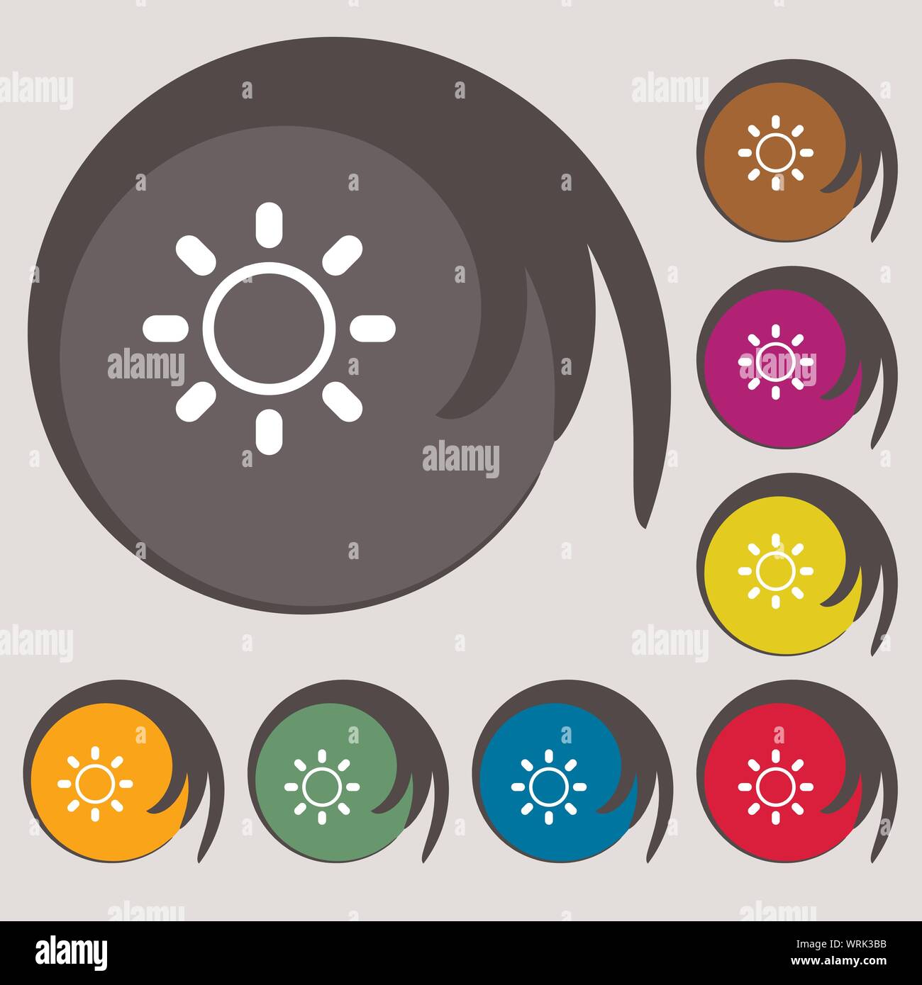 Brightness icon sign. Symbols on eight colored buttons. Vector Stock ...