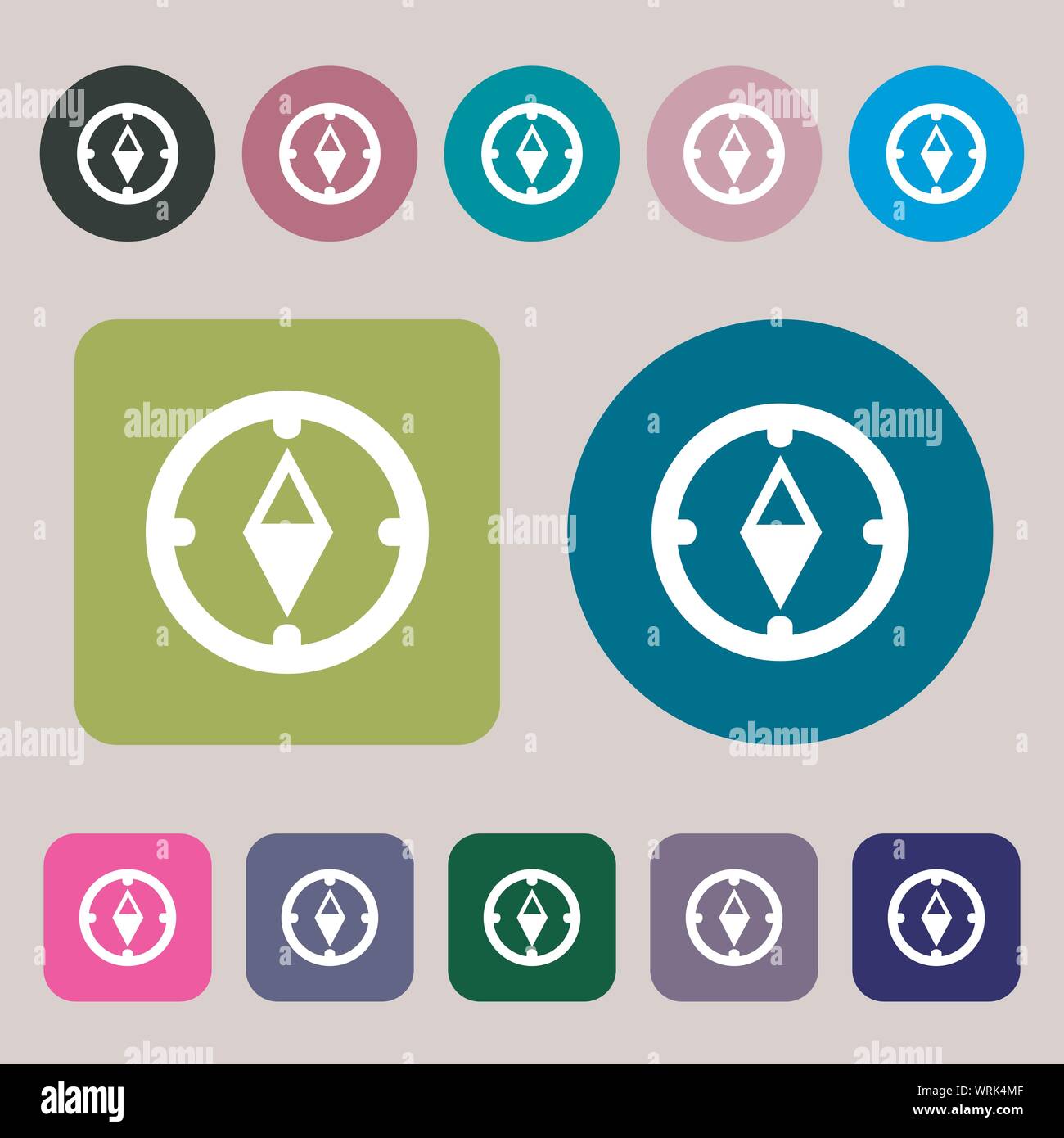 Compass sign icon. Windrose navigation symbol. 12 colored buttons. Flat ...