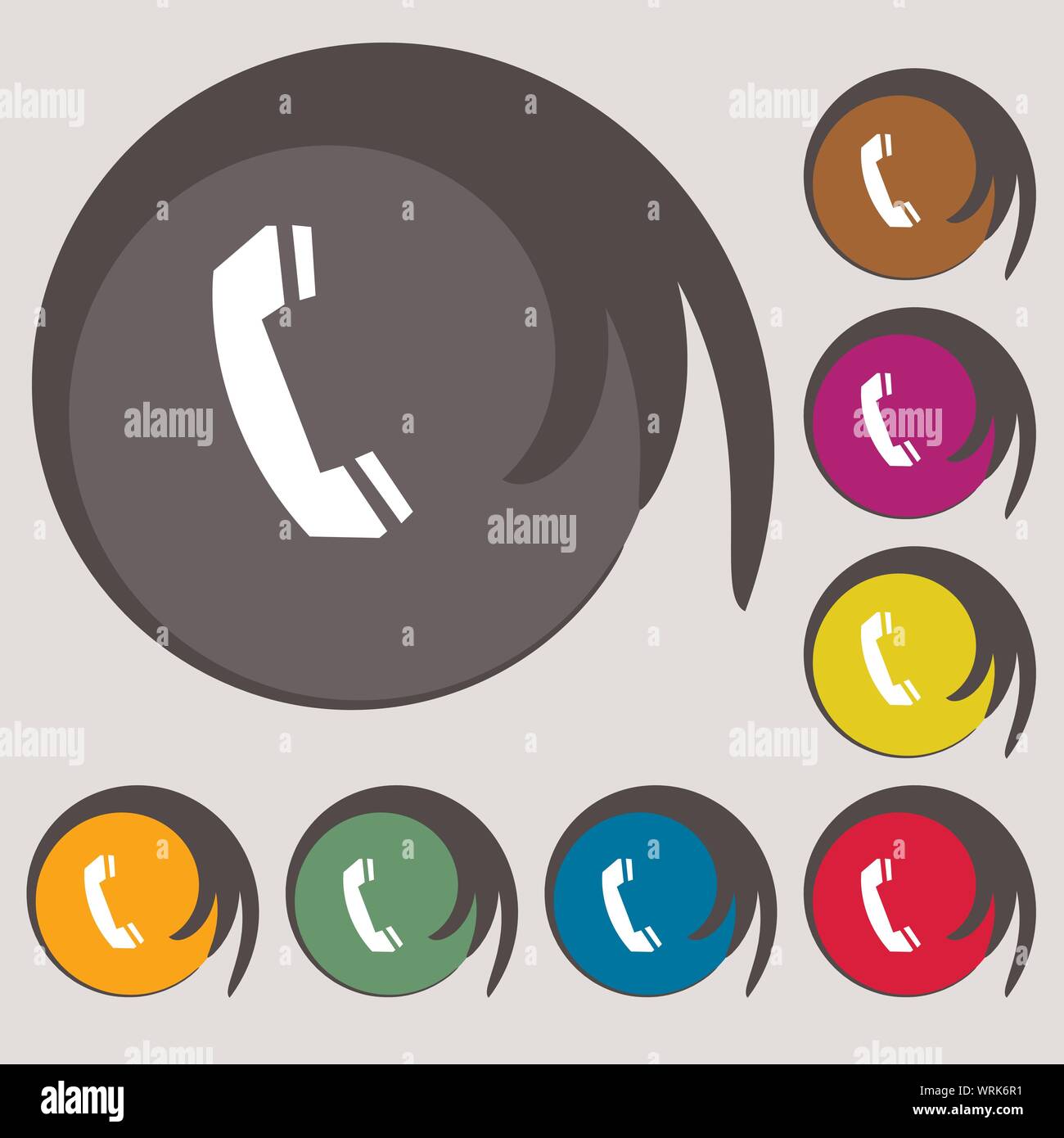 Phone sign icon. Support symbol. Call center. Symbols on eight colored ...