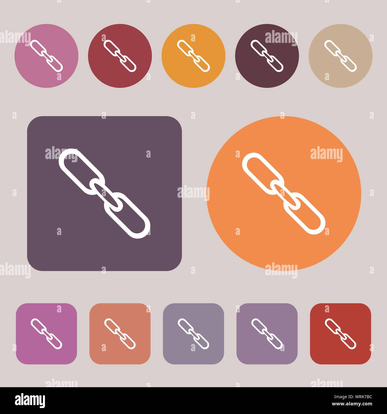 Link sign icon. Hyperlink chain symbol. 12 colored buttons. Flat design ...