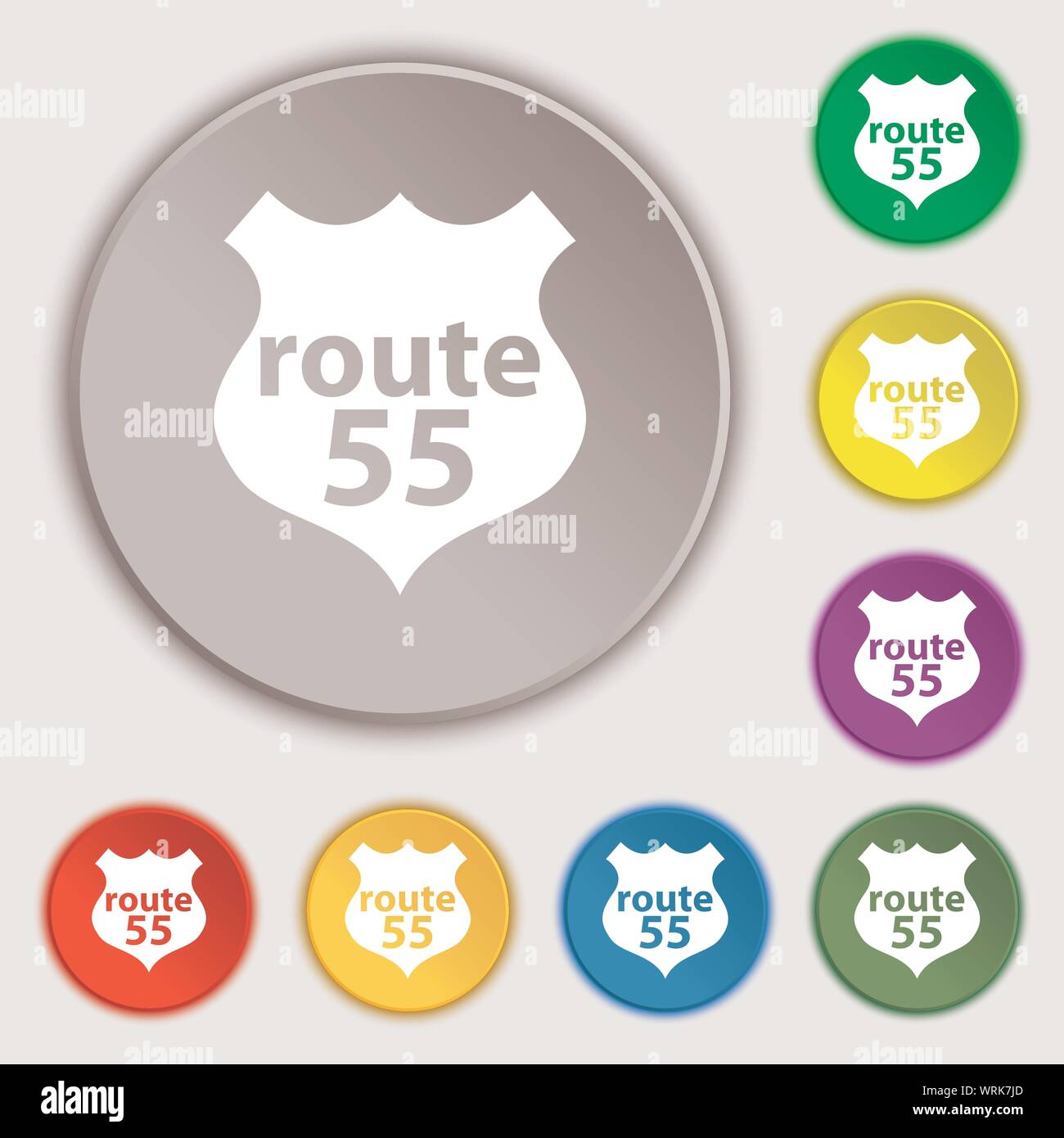 Route 55 highway icon sign. Symbols on eight flat buttons. Vector Stock ...