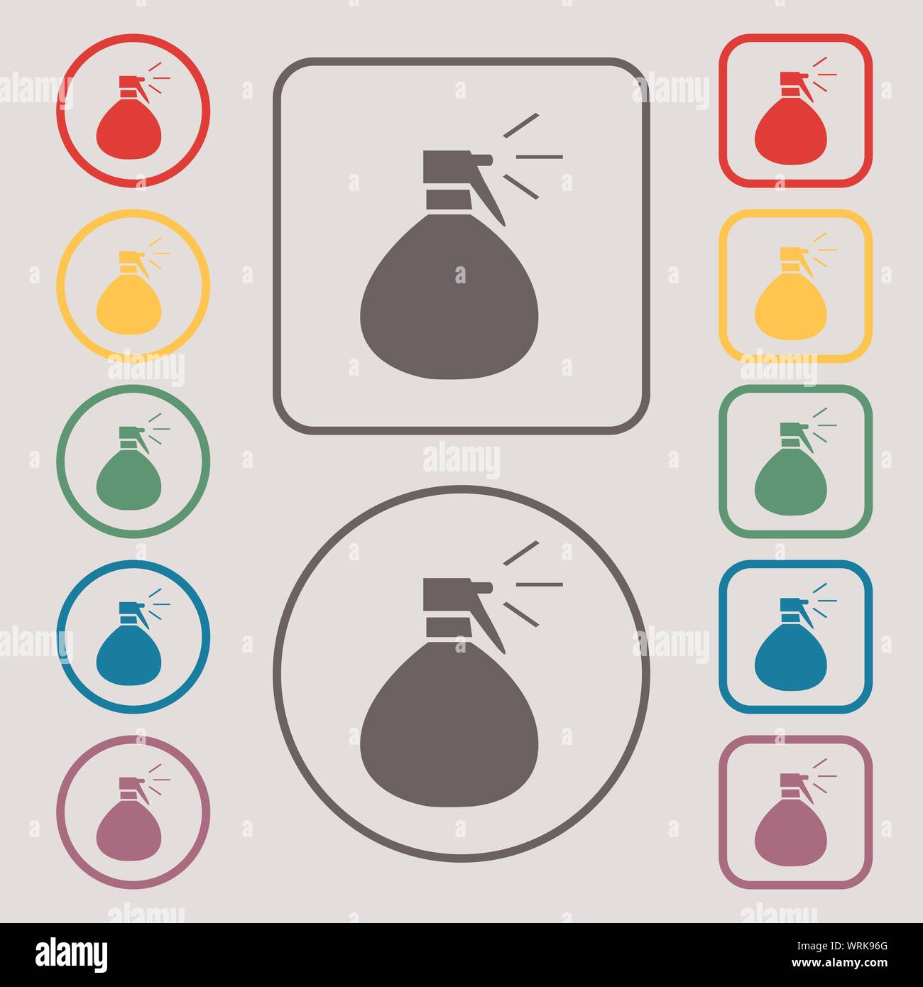 plastic spray of water icon sign. Symbols on the Round and square ...