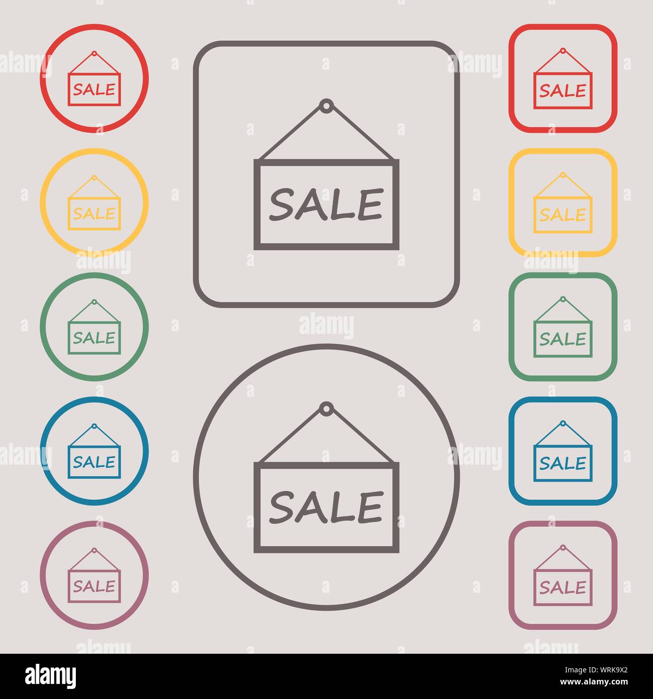 SALE tag icon sign. Symbols on the Round and square buttons with frame ...