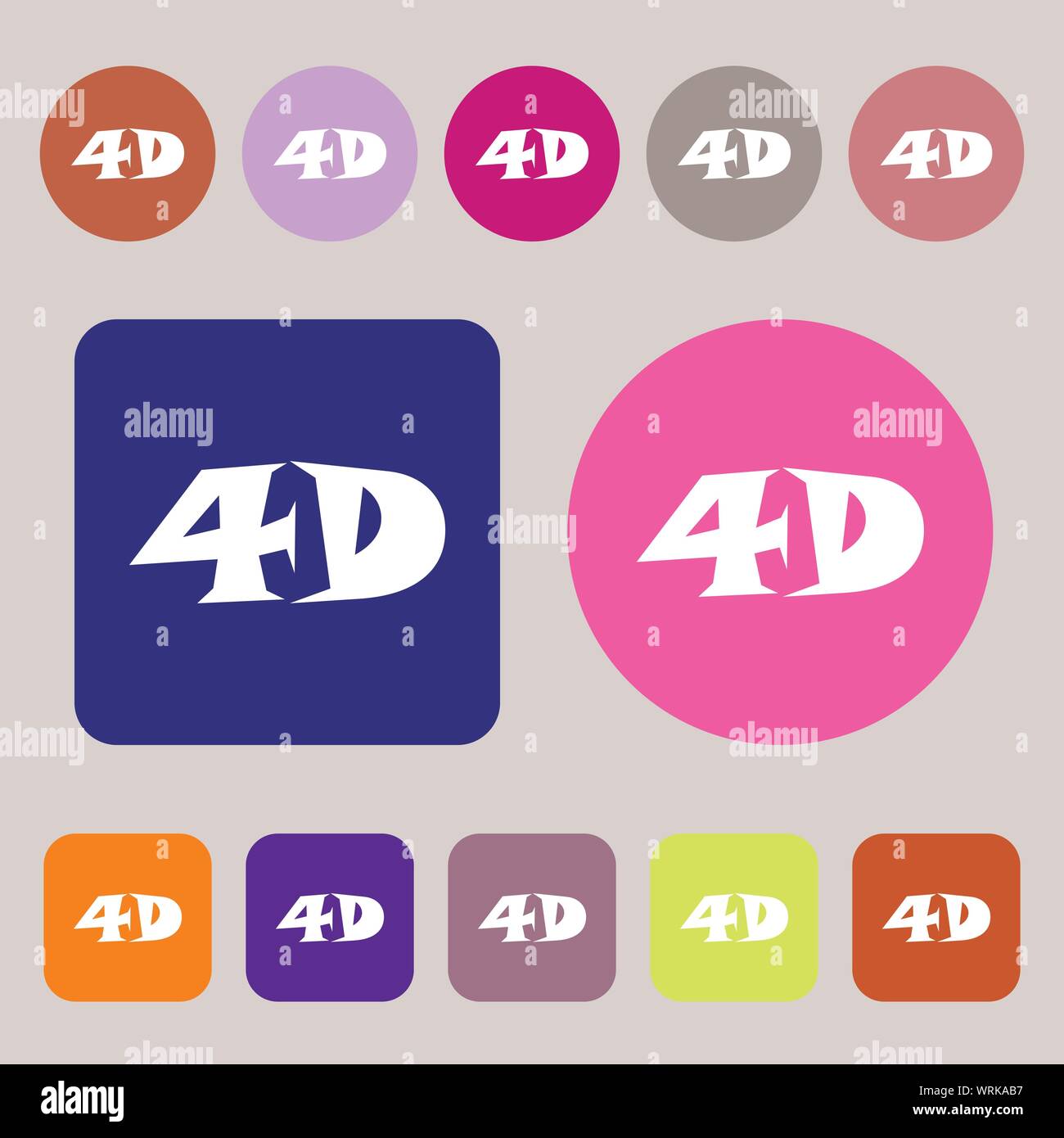 4D sign icon. 4D-New technology symbol. 12 colored buttons. Flat design ...