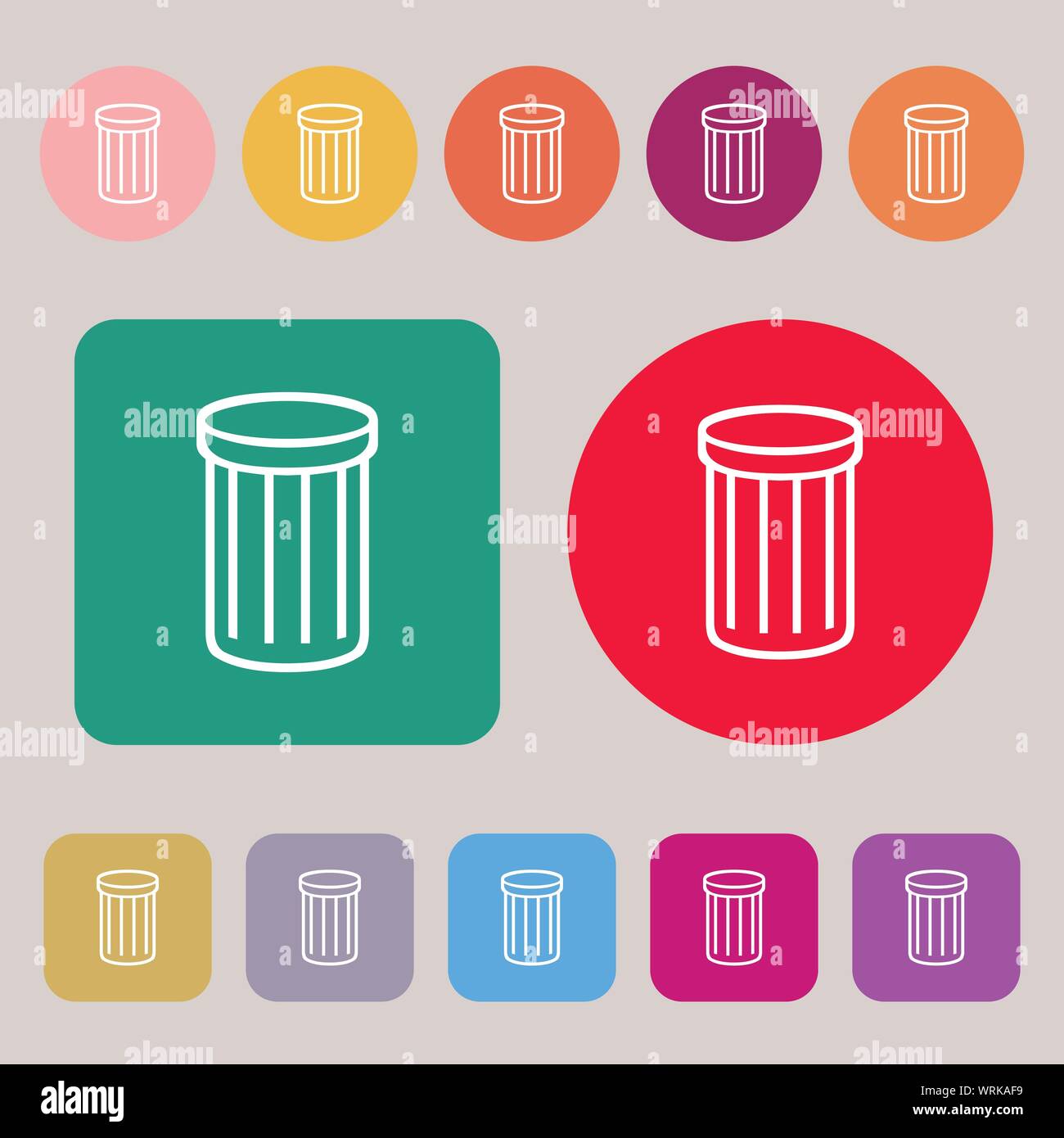 Recycle bin sign icon. Symbol. 12 colored buttons. Flat design. Vector ...