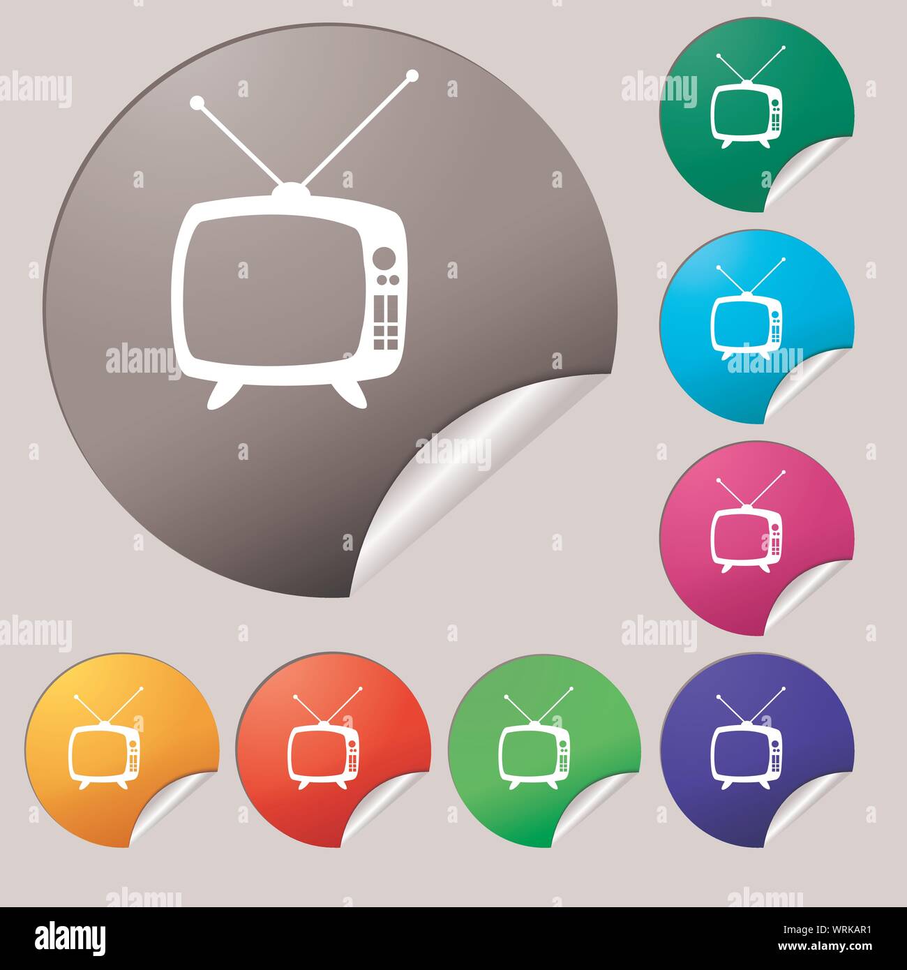 Retro TV mode sign icon. Television set symbol. Set of eight multi ...