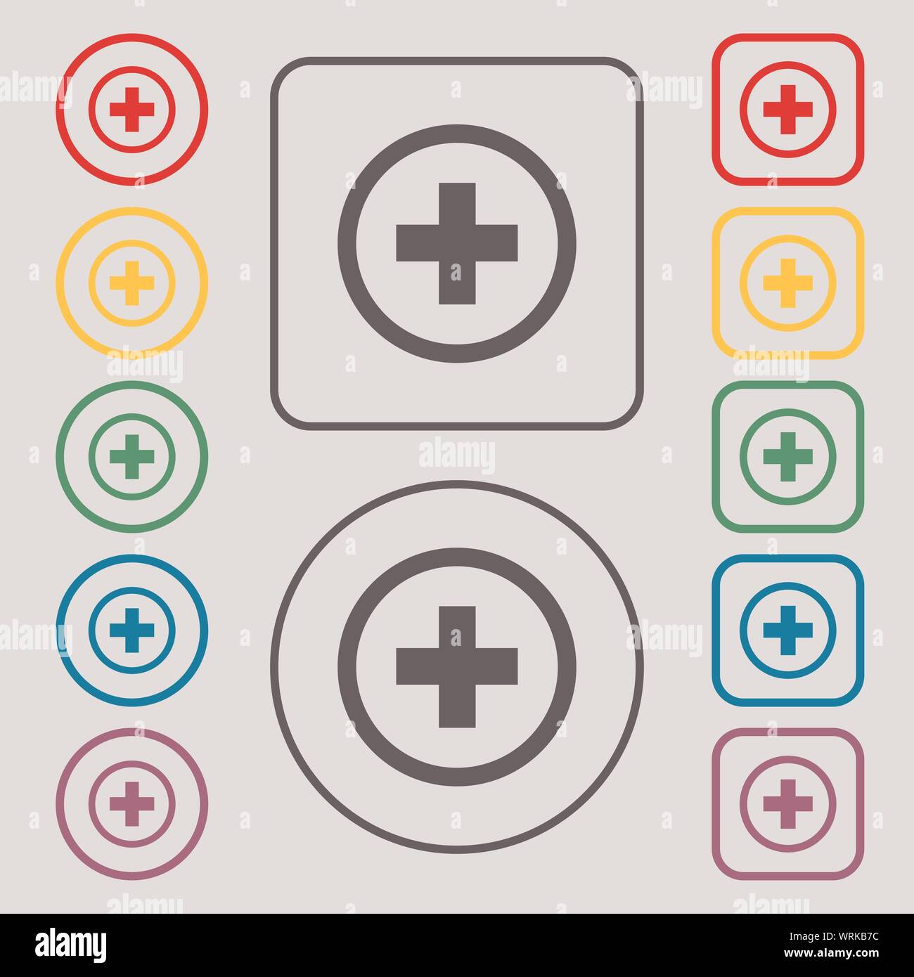 Plus, Positive, zoom icon sign. Symbols on the Round and square buttons ...