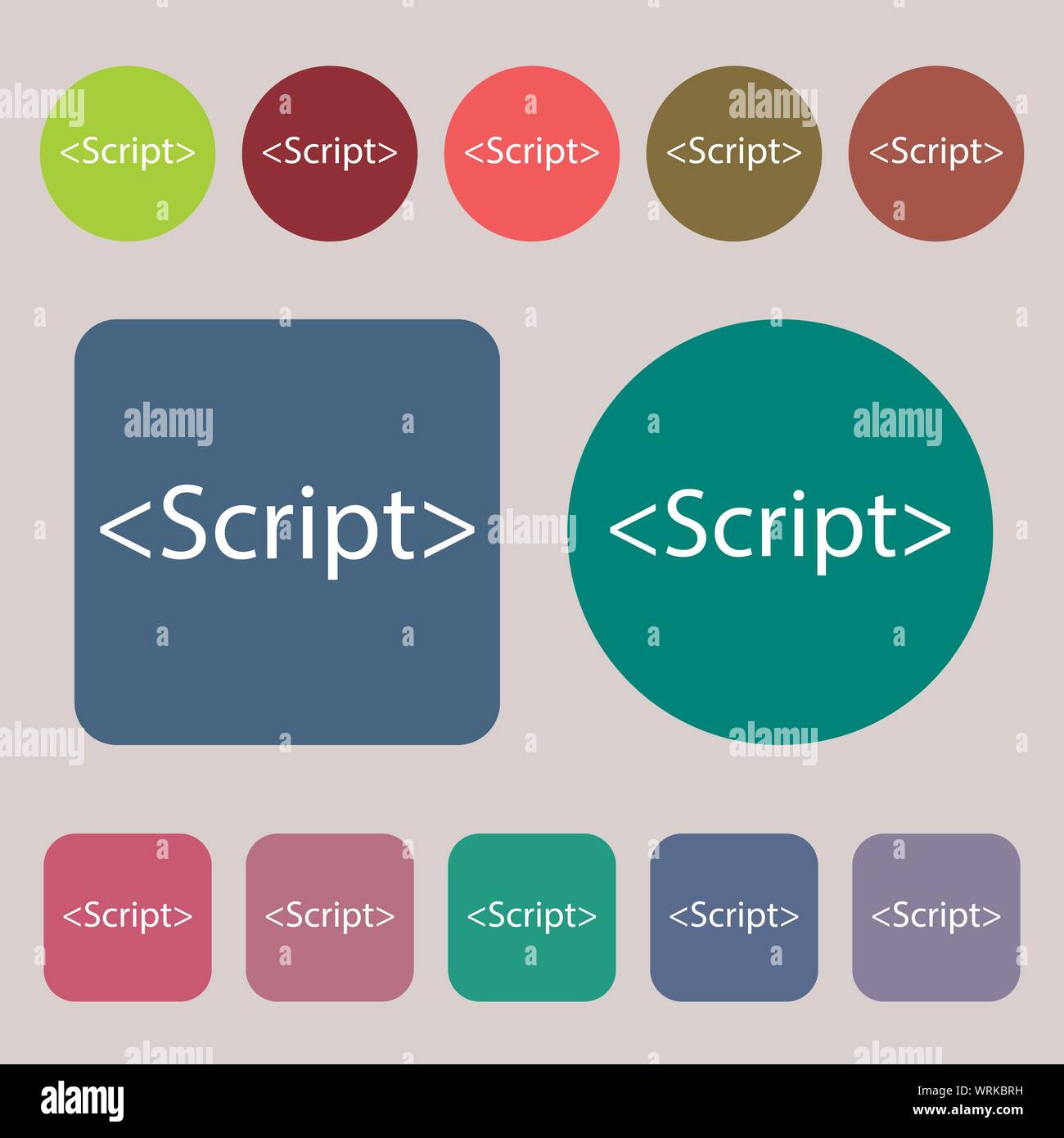 Script Sign Icon Javascript Code Symbol 12 Colored Buttons Flat