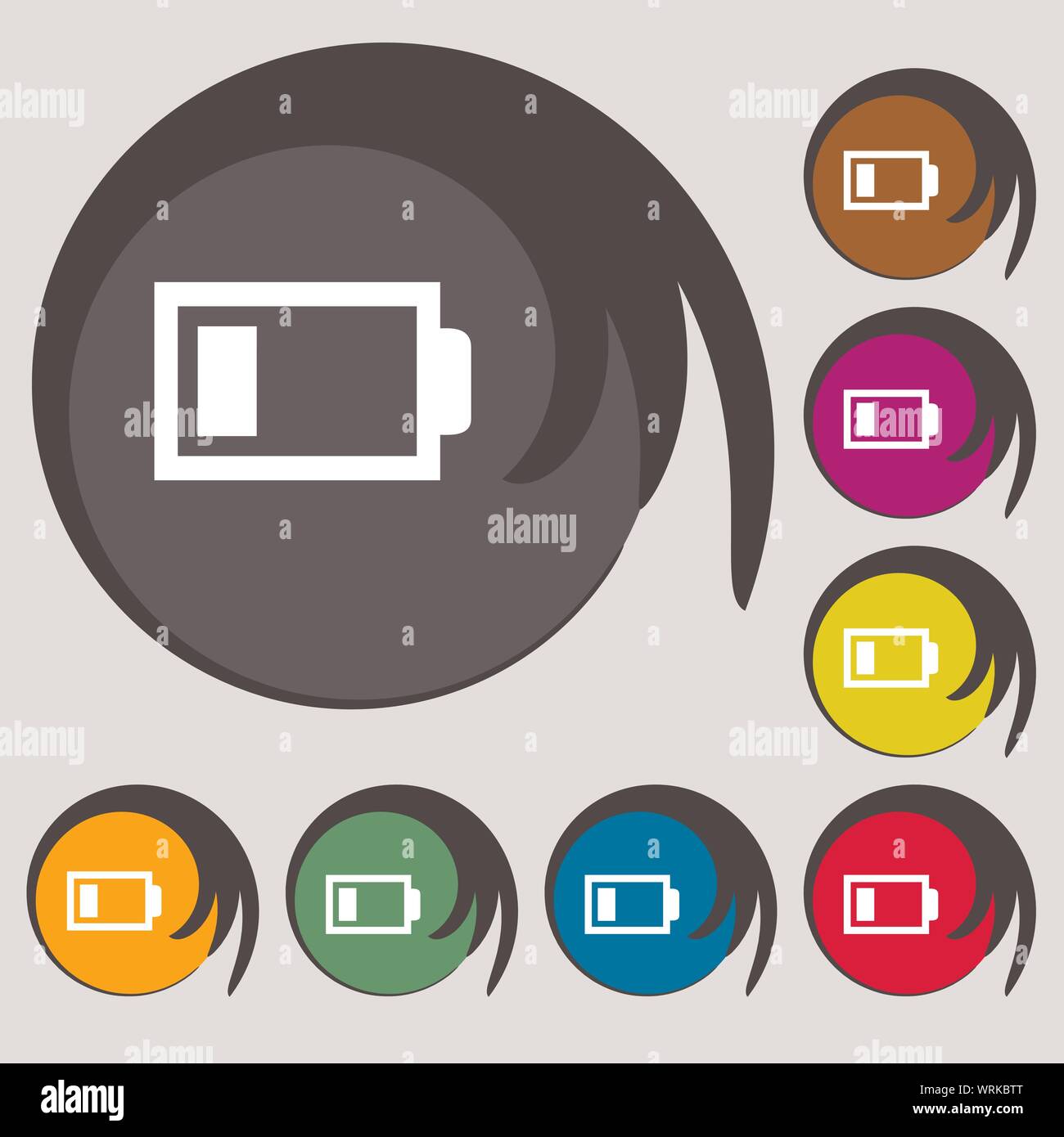 Battery low level sign icon. Electricity symbol. Symbols on eight ...