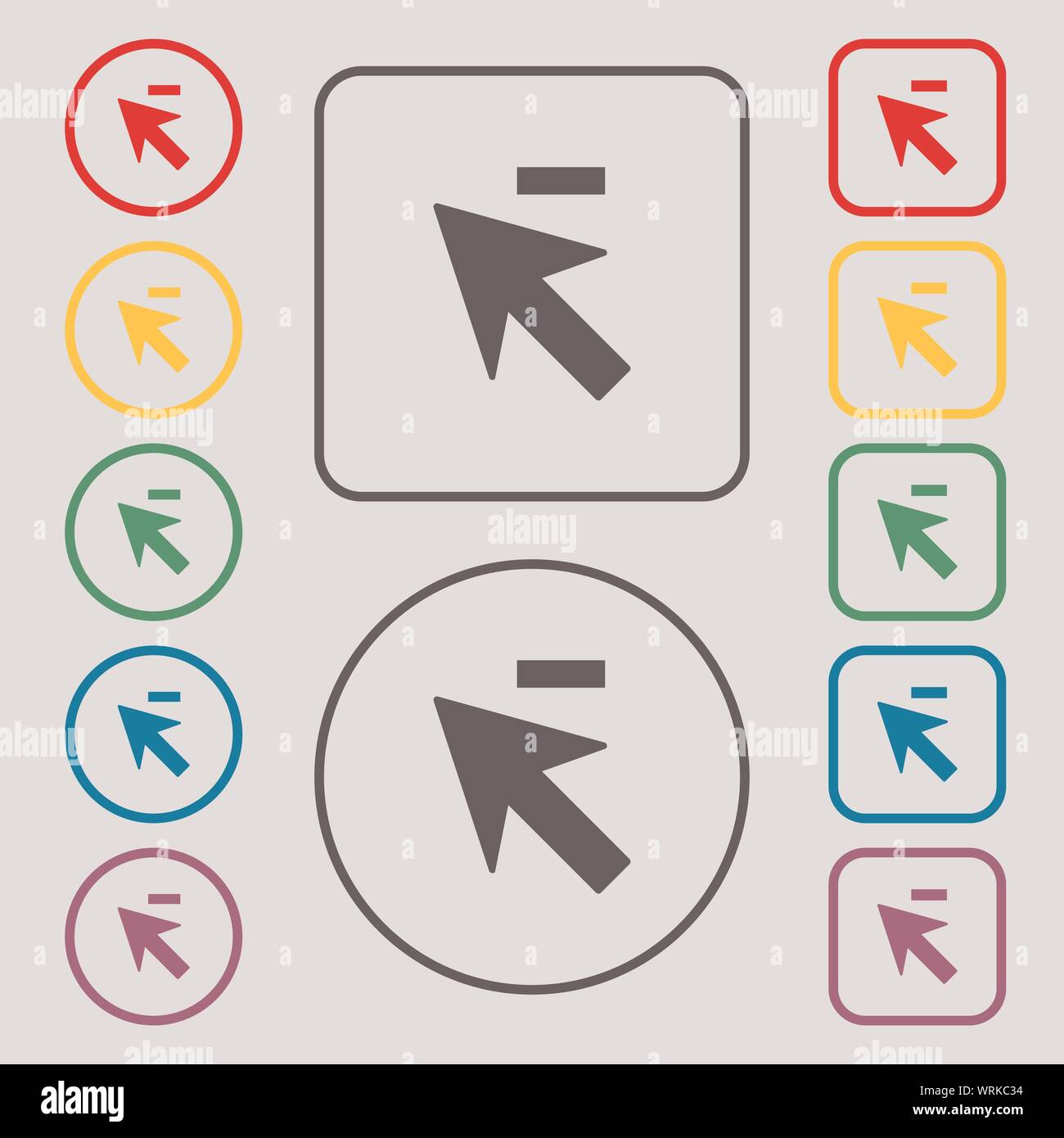 Cursor, arrow minus icon sign. Symbols on the Round and square buttons with frame. Vector Stock ...