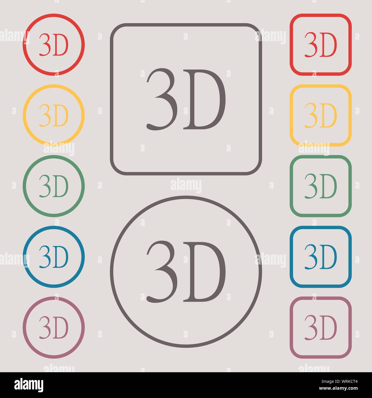 3D sign icon. 3D-New technology symbol. Symbols on the Round and square ...