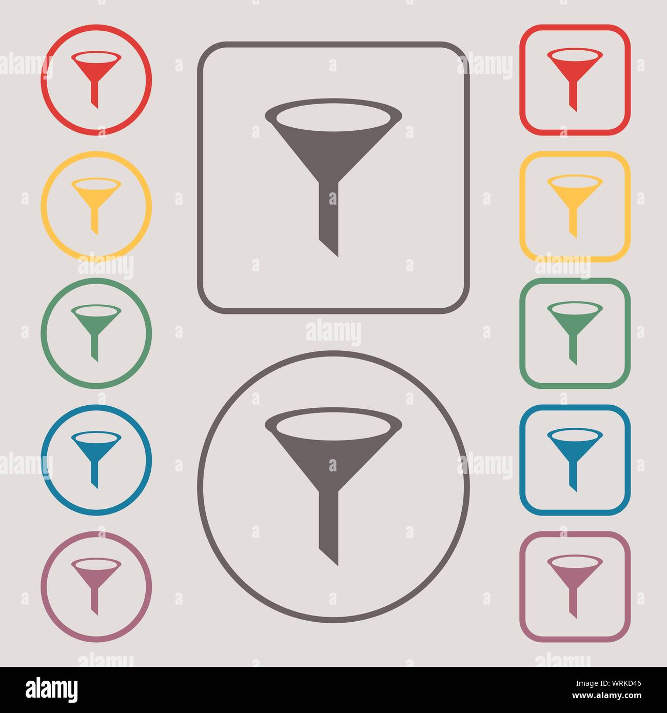 Funnel icon sign. Symbols on the Round and square buttons with frame ...
