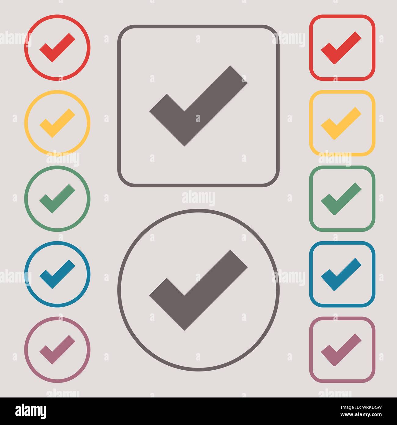 Check mark sign icon . Confirm approved symbol. Symbols on the Round ...