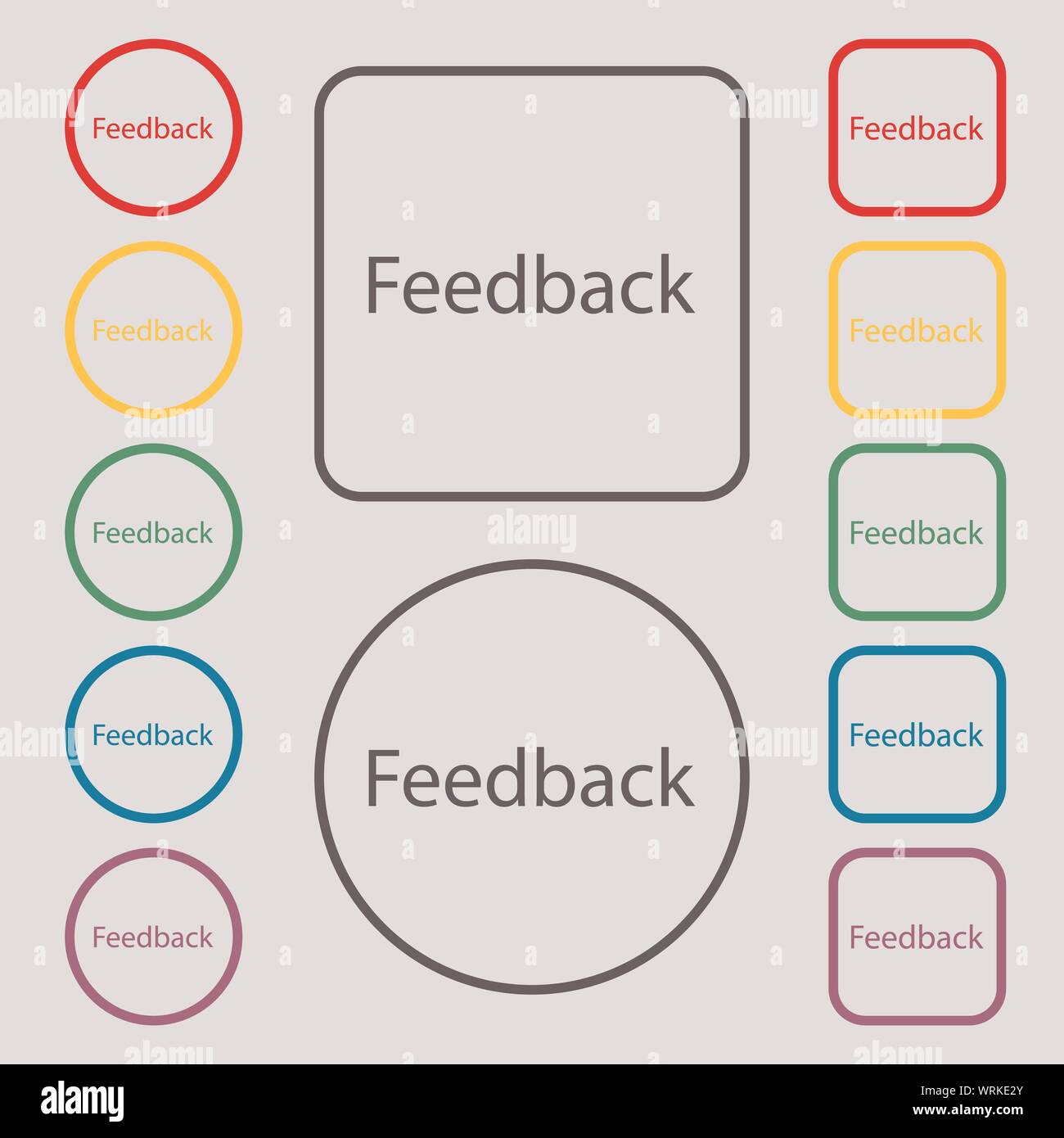 Feedback sign icon. Symbols on the Round and square buttons with frame ...