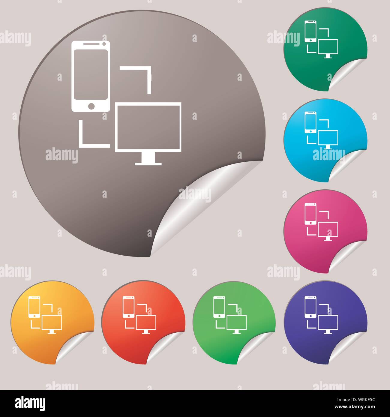 Synchronization sign icon. communicators sync symbol. Data exchange. Set of eight multi colored ...
