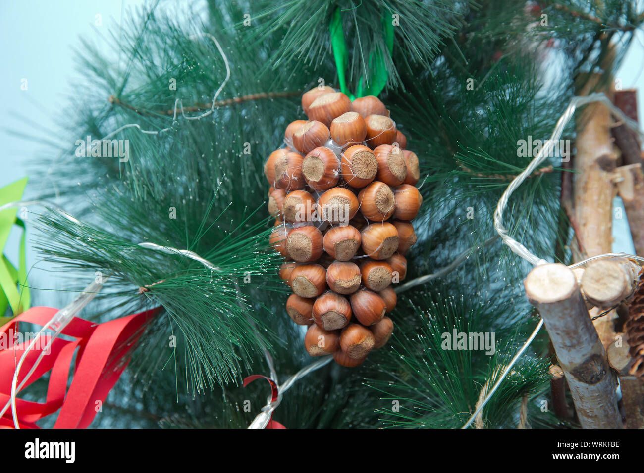 Christmas decoration in the form of a Hazel, in the blue background ...