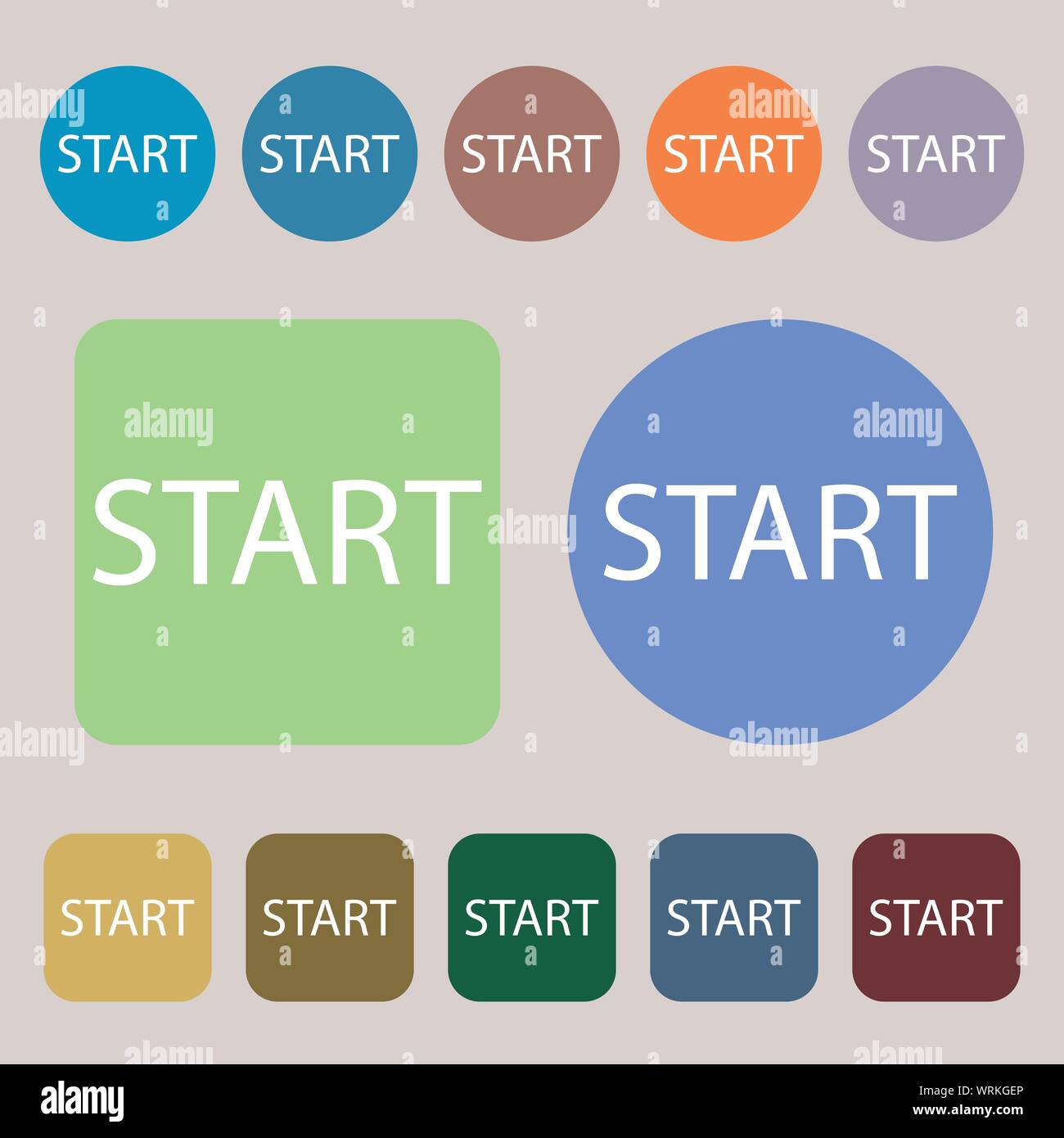 Start engine sign icon. 12 colored buttons. Flat design. Vector Stock ...