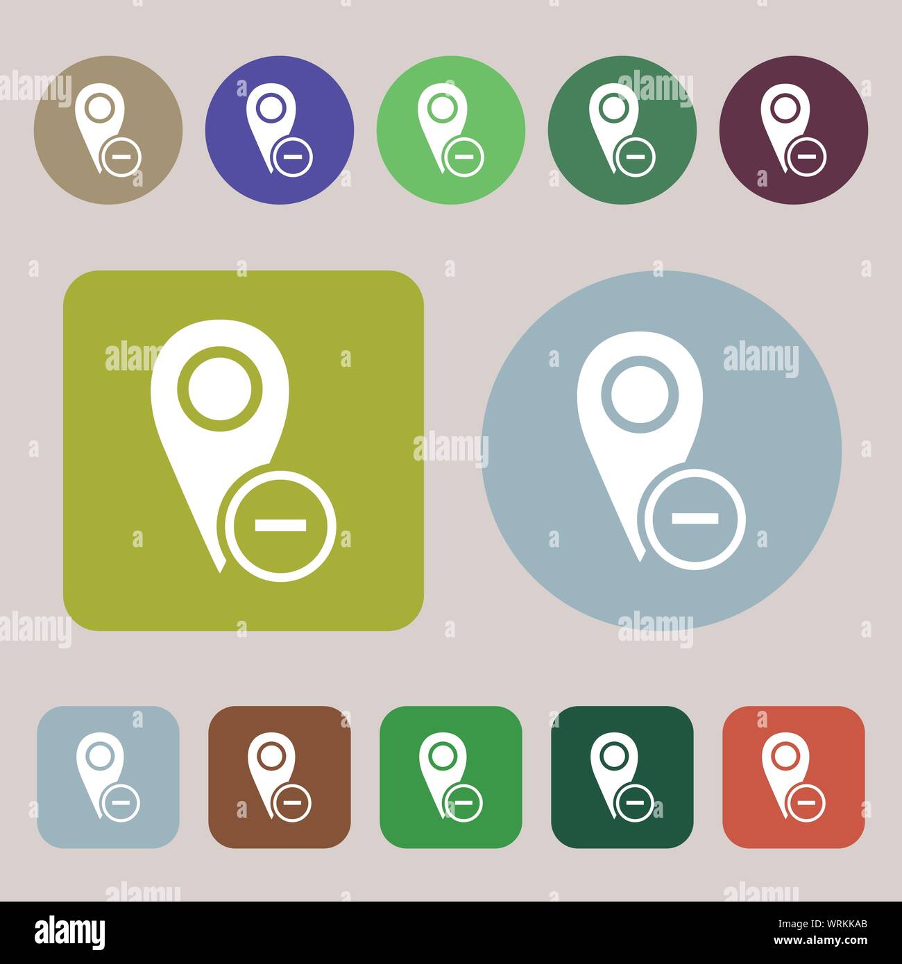 Map pointer icon sign. 12 colored buttons. Flat design. Vector Stock ...