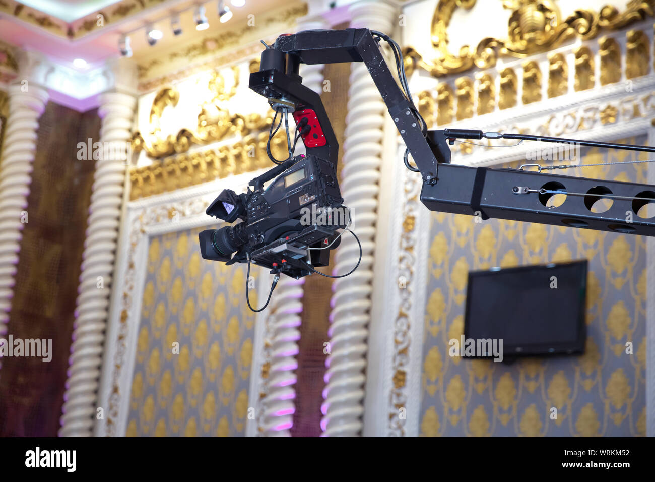 Camera crane in action . Event video camera on crane restaurant Stock ...
