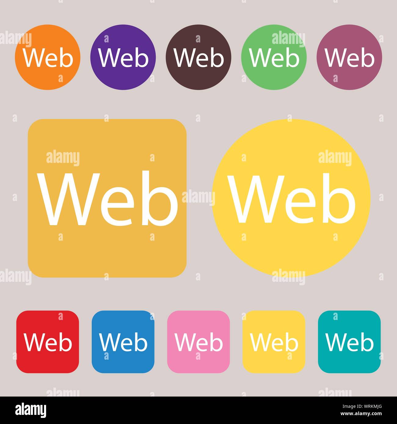 Web sign icon. World wide web symbol. 12 colored buttons. Flat design ...