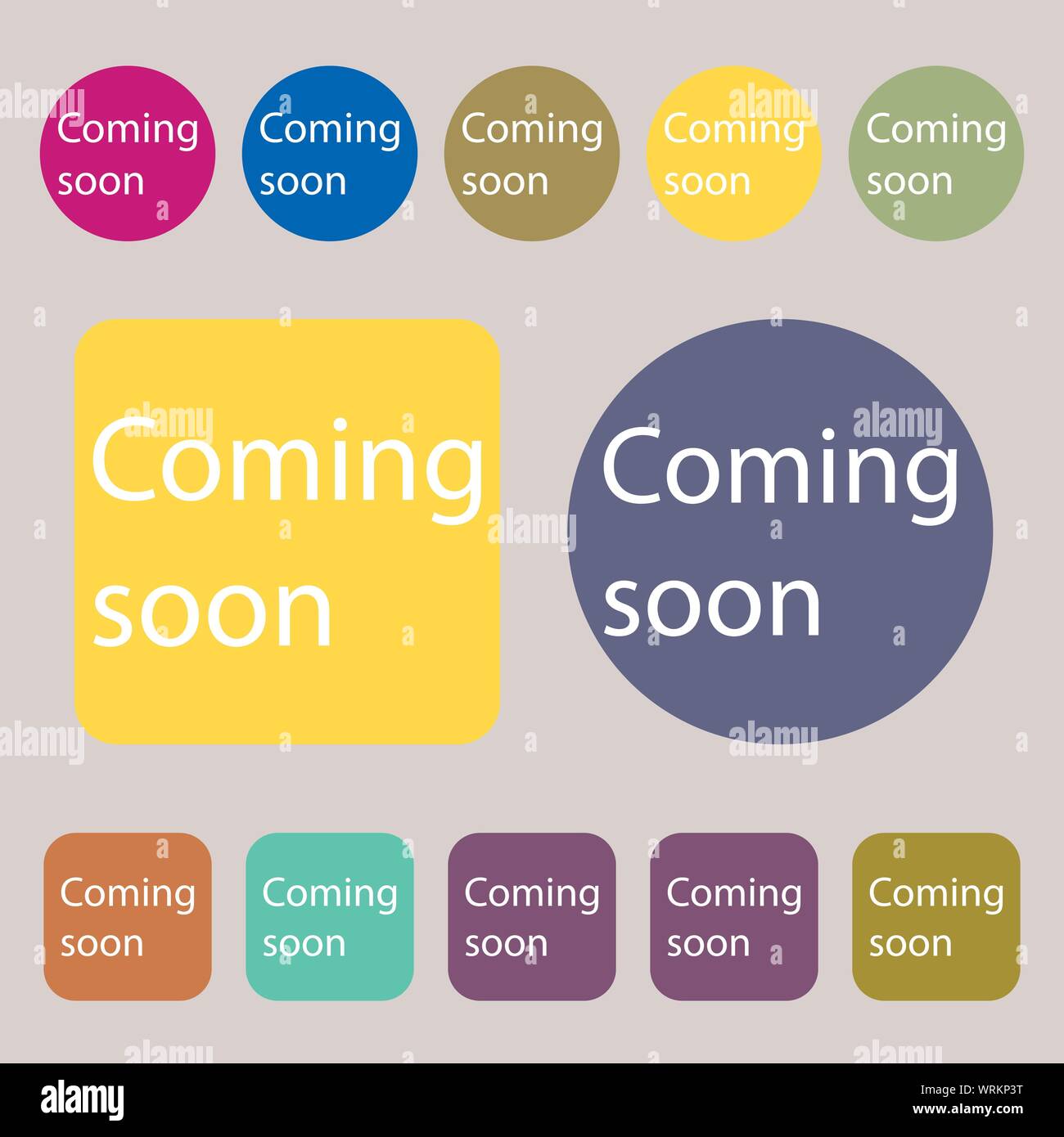 Coming soon sign icon. Promotion announcement symbol. 12 colored ...
