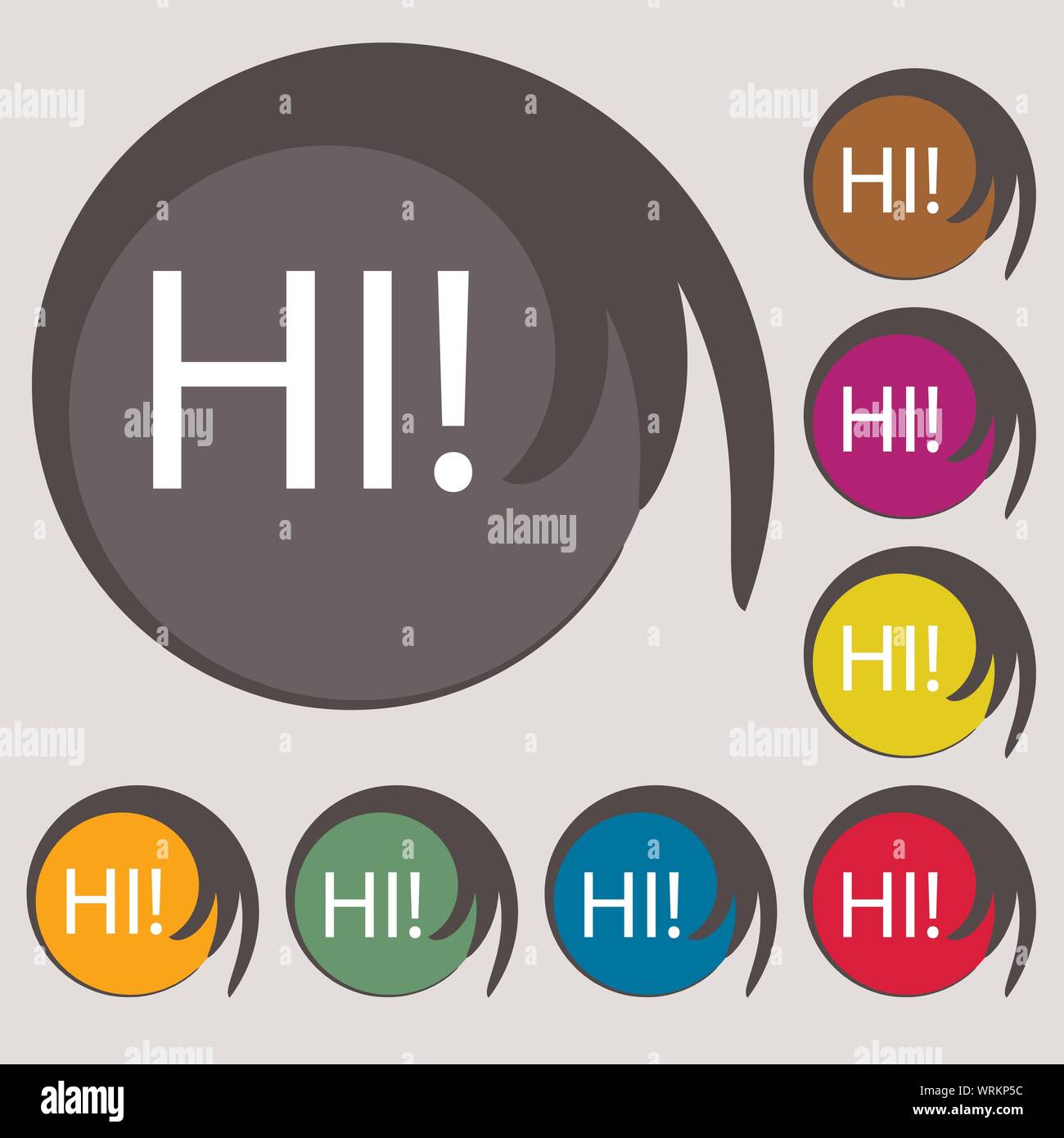 HI sign icon. India translation symbol. Symbols on eight colored ...