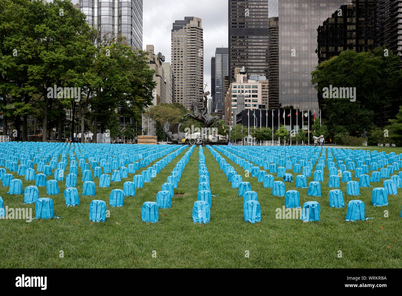United Nations. 10th Sep, 2019. Backpacks are seen as part of a United ...