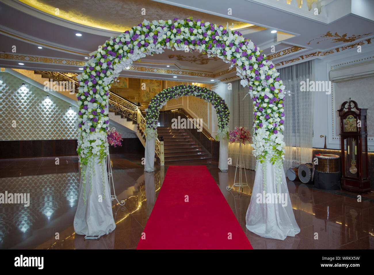 Festive decorations with colorfull flowers . Arch decor . Wedding arch ...