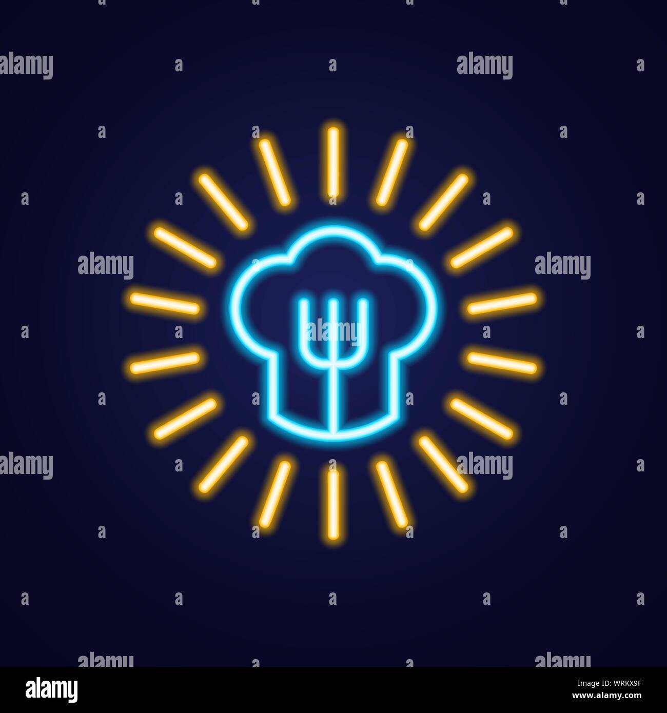 Chef hat cooking simple luminous neon outline colorful icon on blue ...