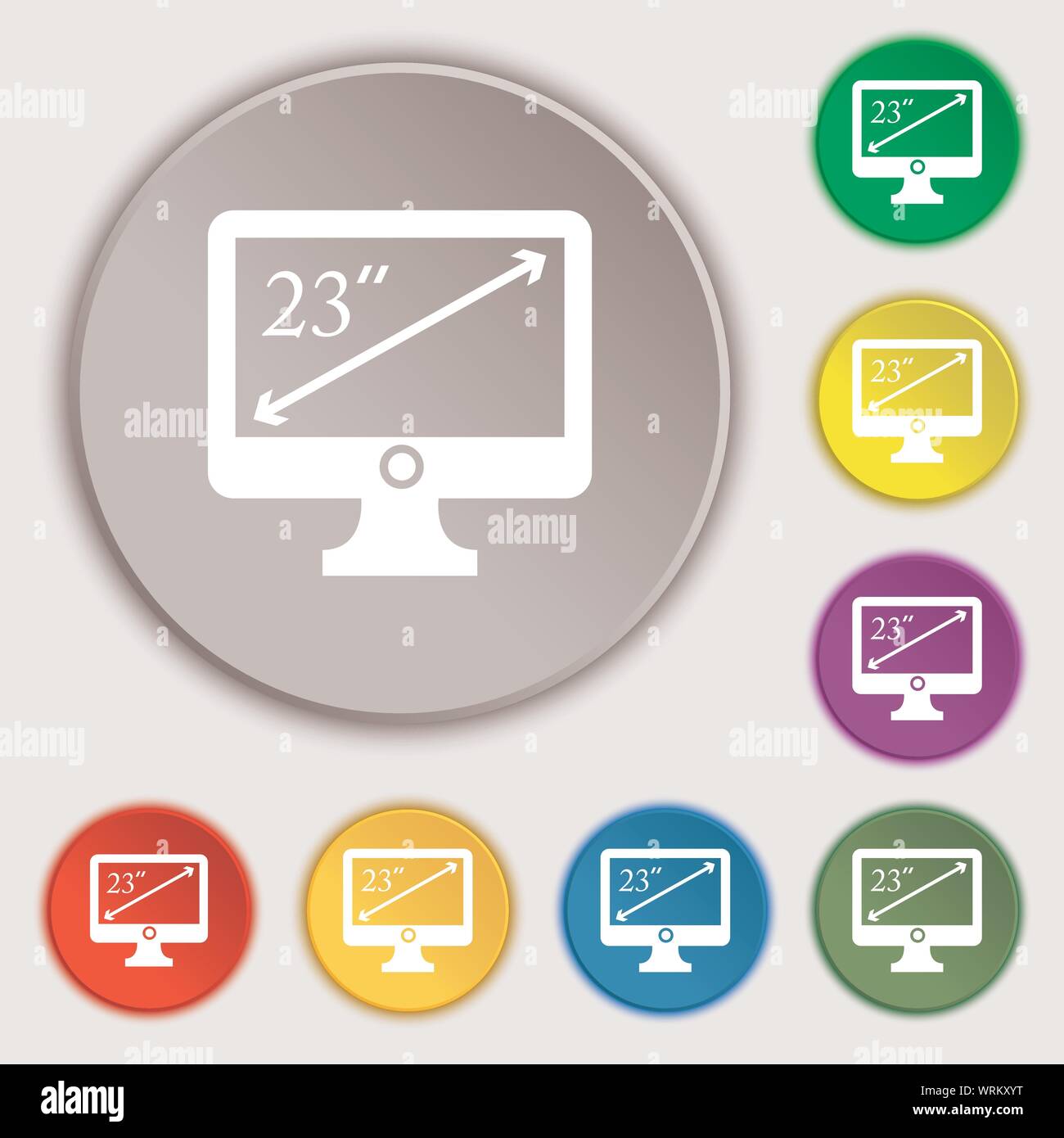 diagonal of the monitor 23 inches icon sign. Symbols on eight flat ...