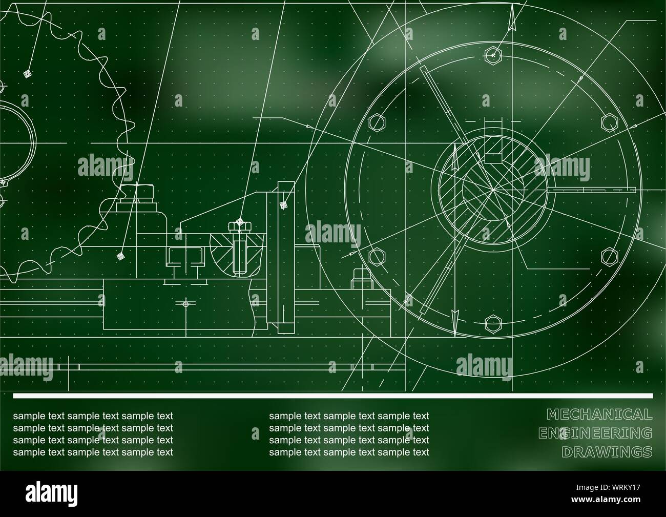 Vector drawing. Mechanical drawings on a green background. Engineering ...