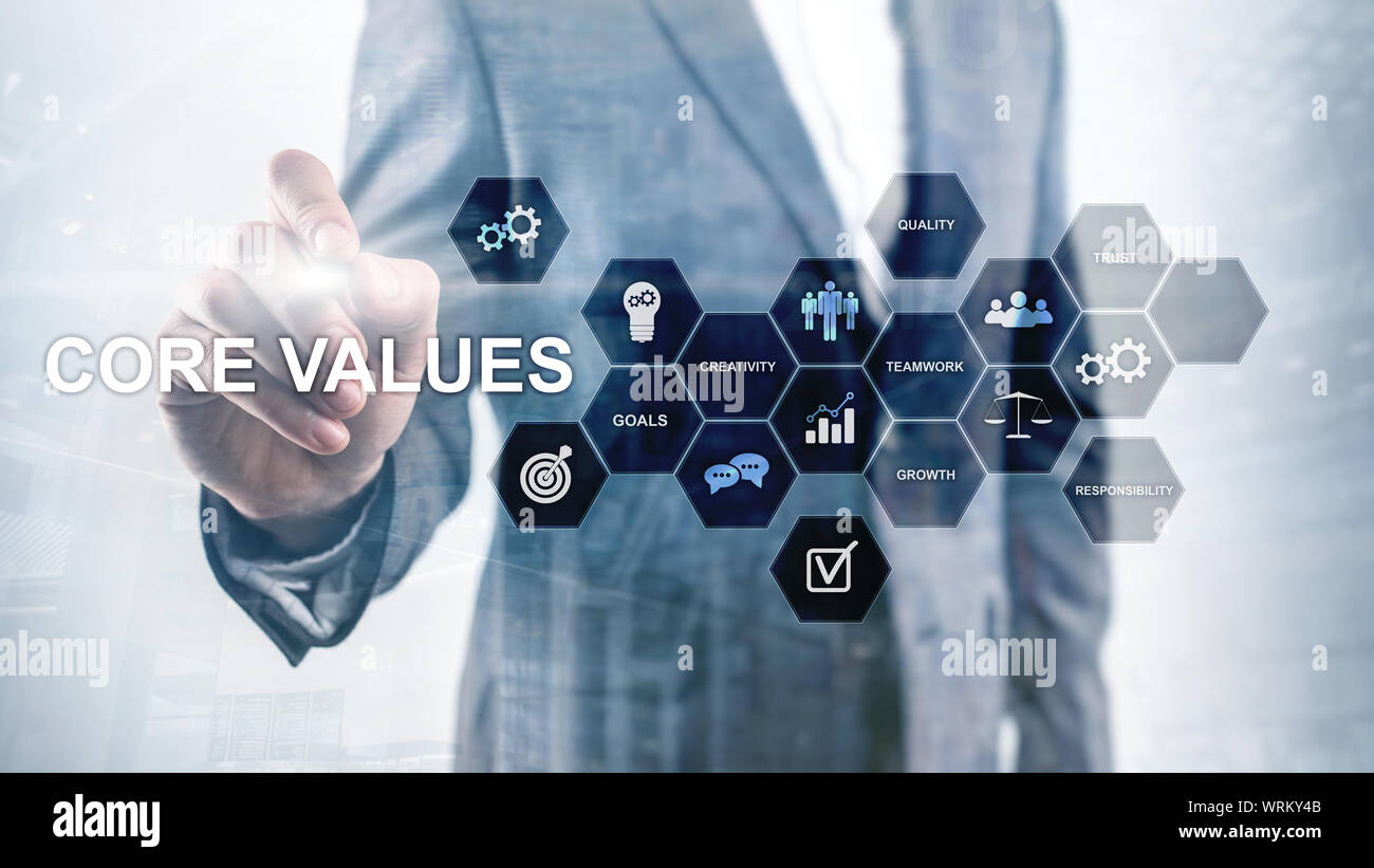 Core values concept on virtual screen. Business and finance solutions ...