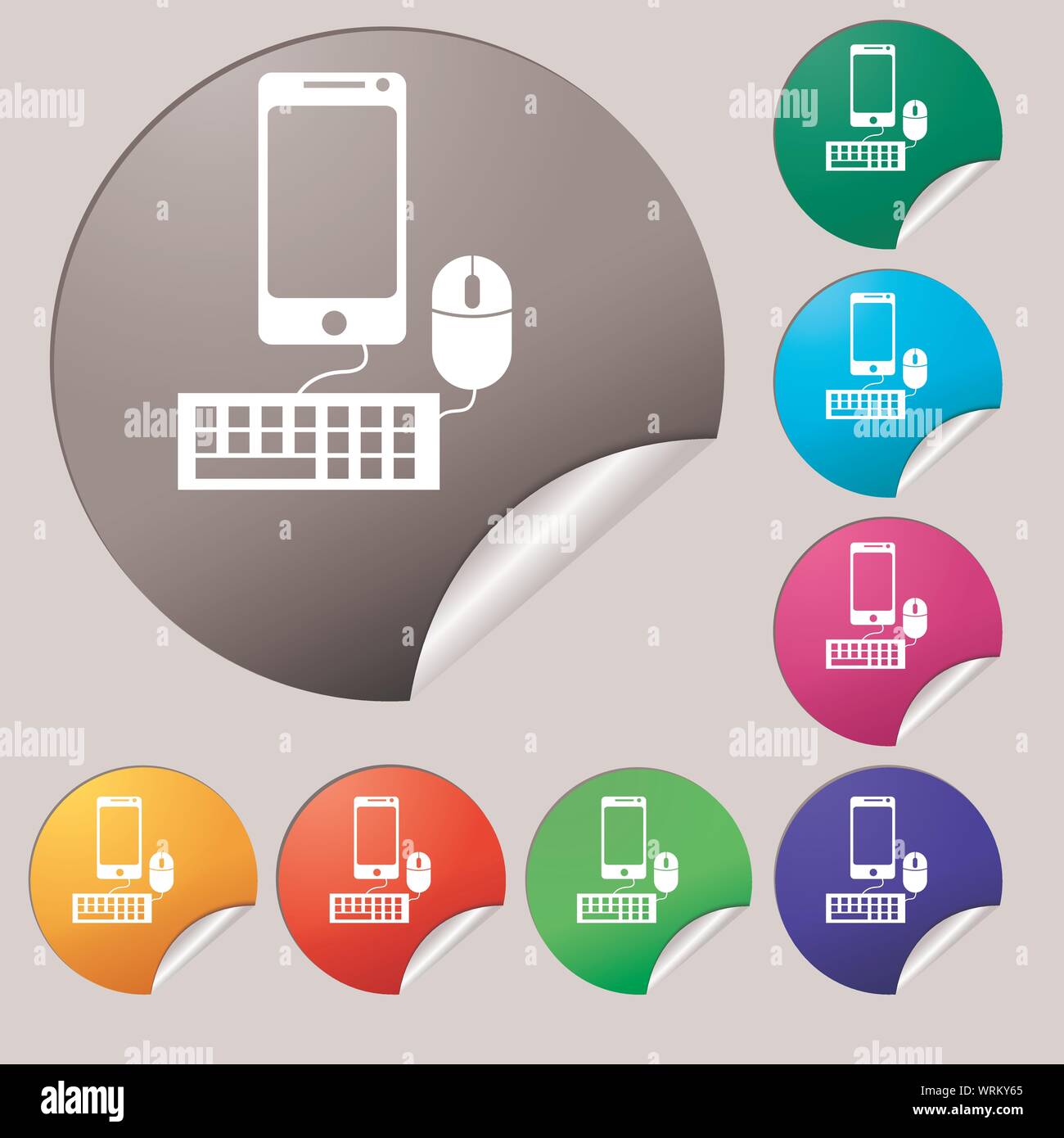 smartphone widescreen monitor, keyboard, mouse sign icon. Set of eight ...