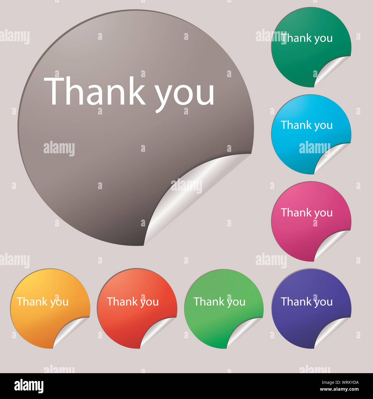 Thank you sign icon. Gratitude symbol. Set of eight multi colored round ...