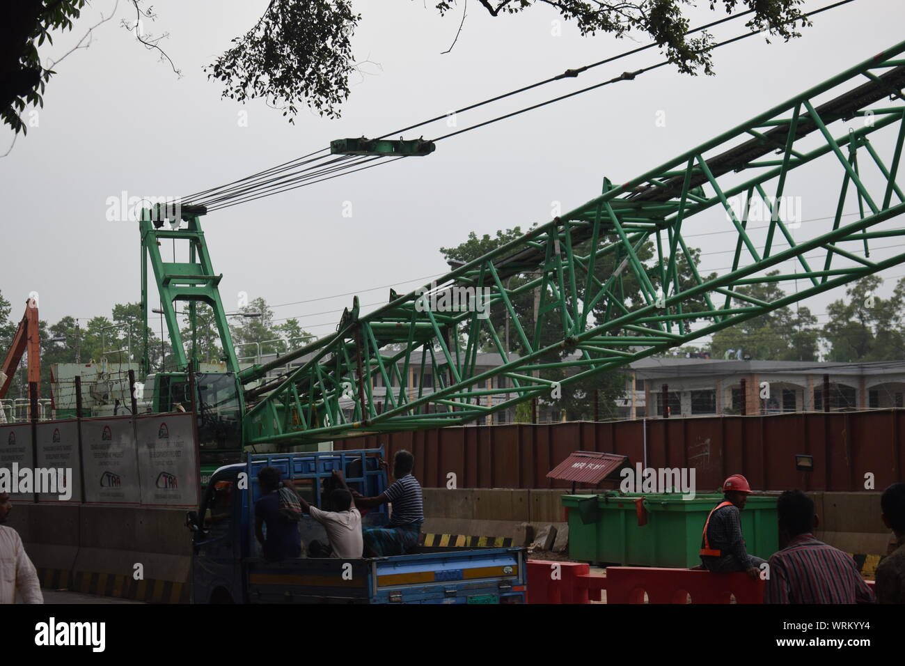 Metro rail construction site with huge size crane Stock Photo - Alamy