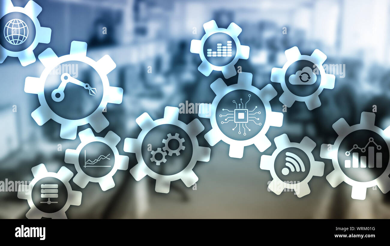 Automation technology and smart industry concept on blurred abstract ...