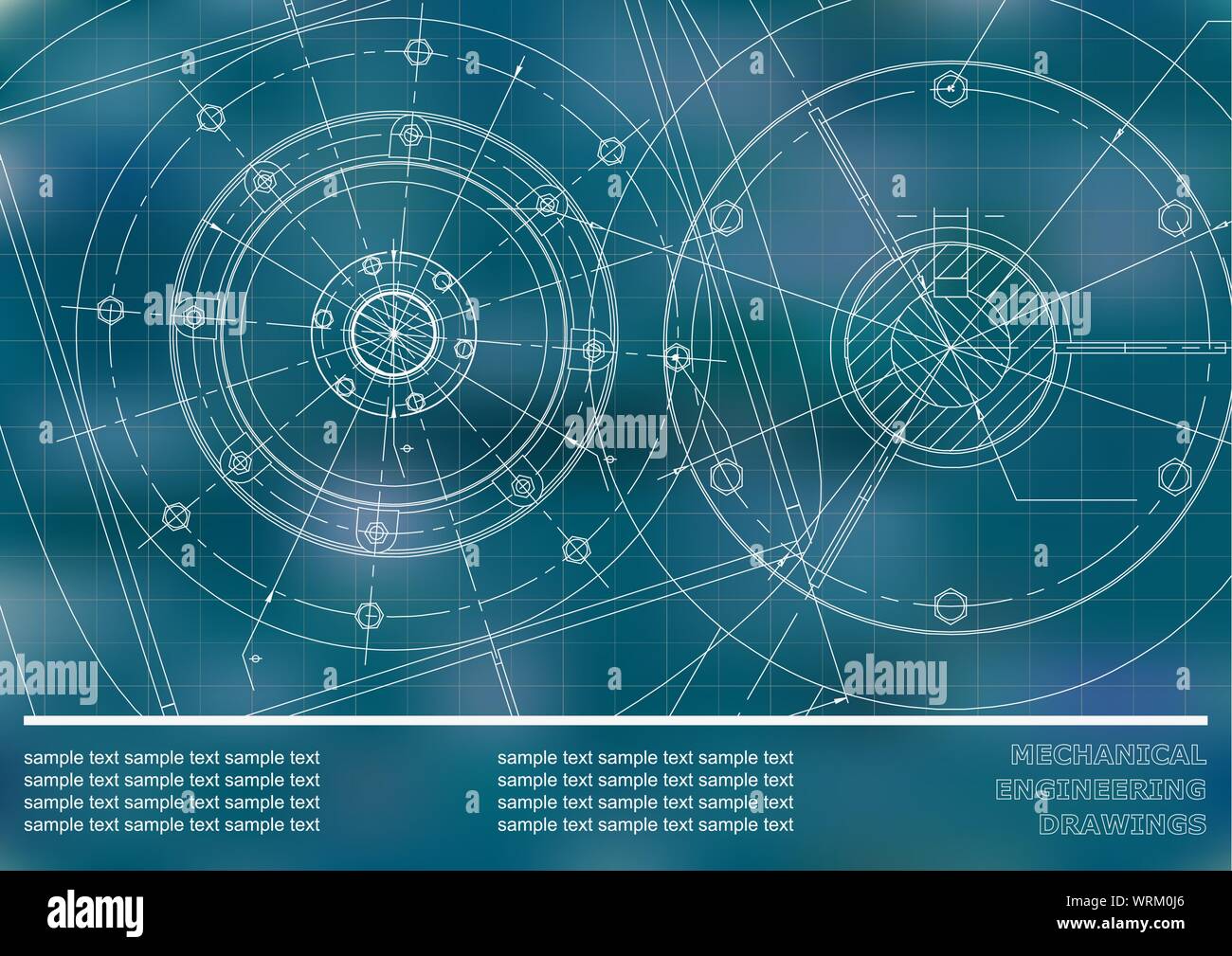 Vector Mechanical engineering drawings on a blue background. Cover ...