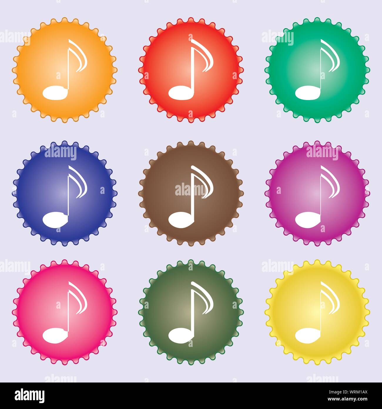 Music note sign icon. Musical symbol. A set of nine different colored ...