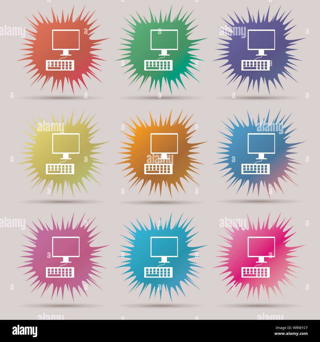Computer monitor and keyboard Icon. Nine original needle buttons. Vector Stock Vector Image ...