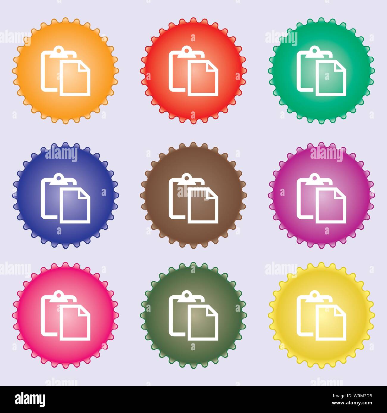 Edit document sign icon. A set of nine different colored labels. Vector ...