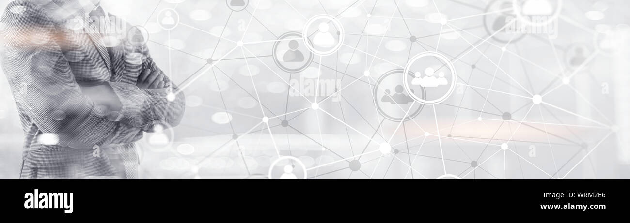 Background conceptual image with social connection lines on panoramic ...
