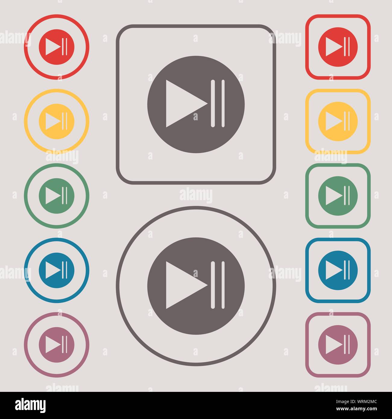 play button icon. Symbols on the Round and square buttons with frame ...