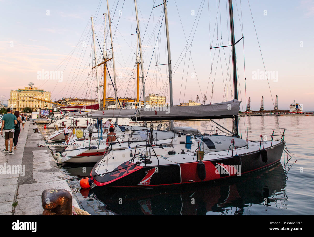 The Riva (sea front) and Luka (Harbour) in Rijeka, Croatia. Many ...