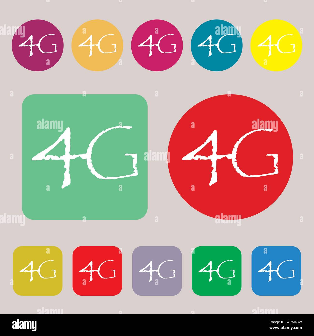 4G sign icon. Mobile telecommunications technology symbol. 12 colored ...