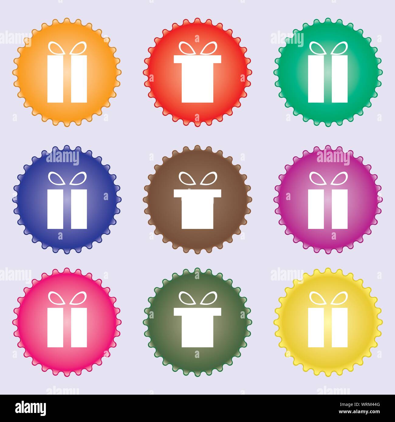 Gift box sign icon. Present symbol. A set of nine different colored ...