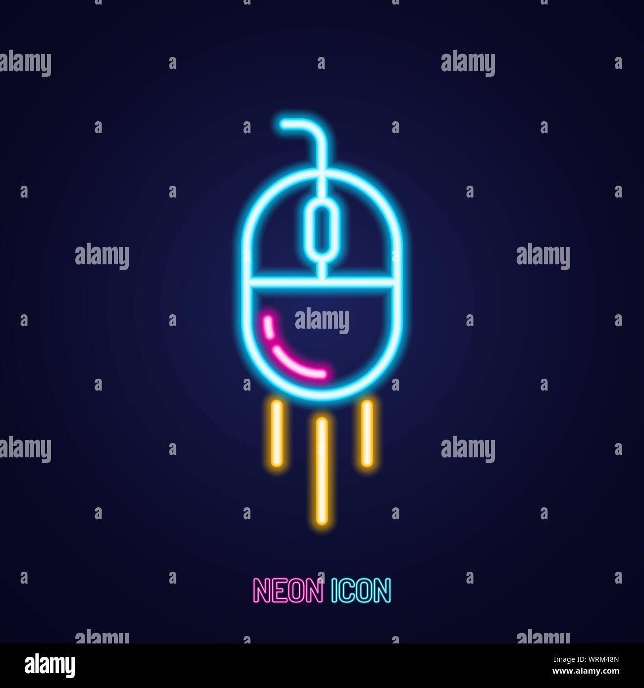 computer mouse simple luminous neon outline colorful icon on blue ...