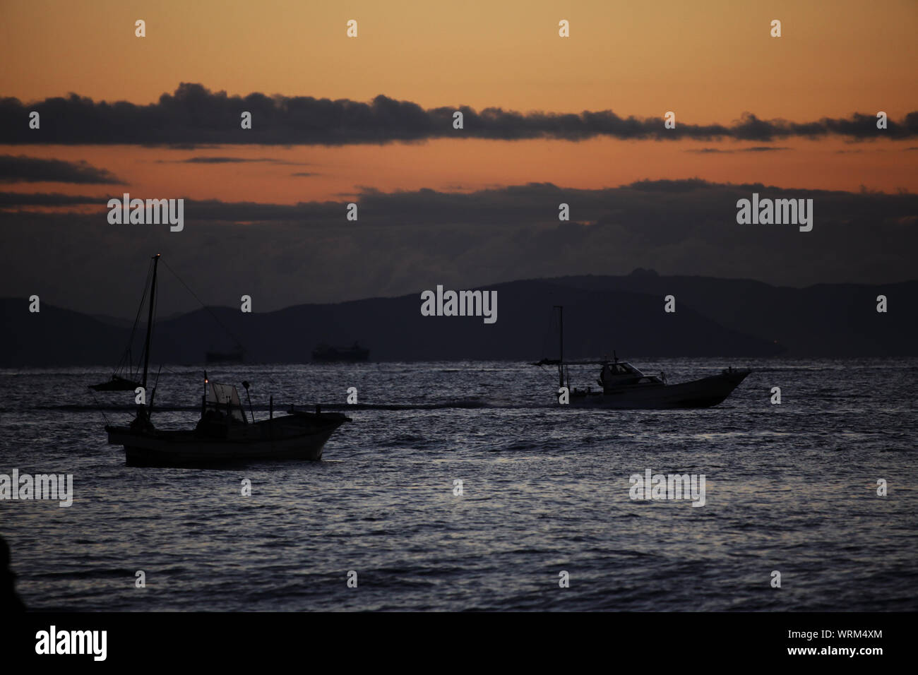 fishing ship boat in the sea setonaikai sunrise sky in Japan Stock ...