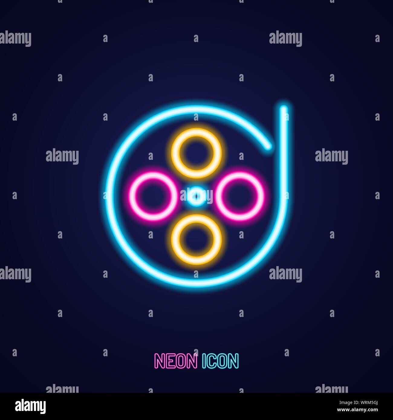 film reel simple luminous neon outline colorful icon on blue background ...